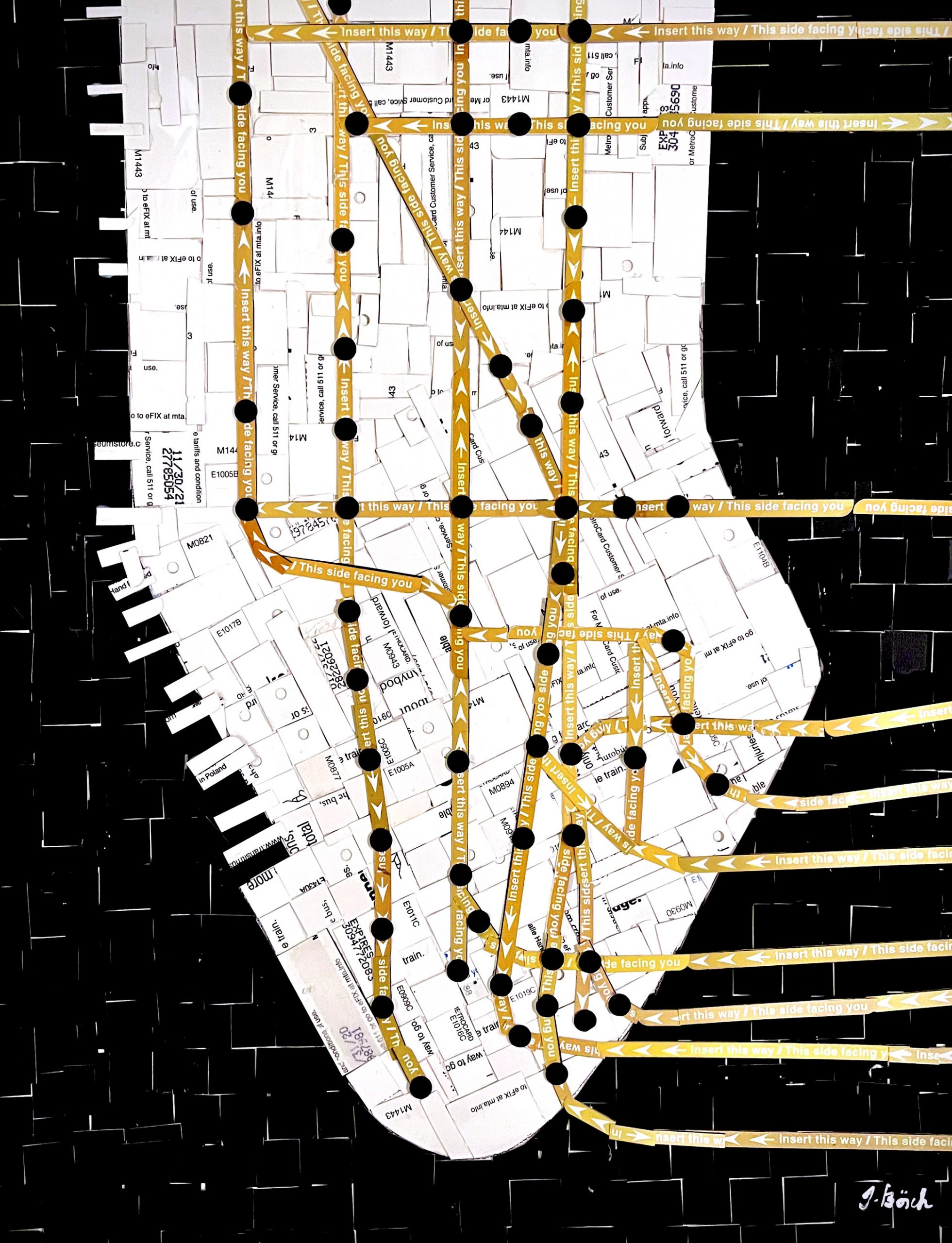 Nina Boesch's subway map collage made from recycled MTA cards - Greenpointers